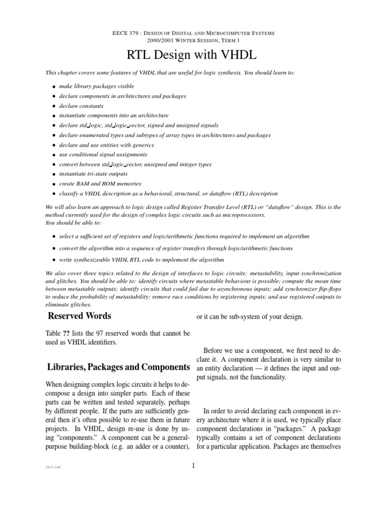 RTL Design Using VHDL | PDF | Vhdl | Logic Synthesis