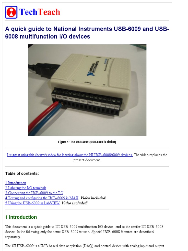 TechTeach - A Quick Guide To National Instruments USB-6009 and USB-6008 ...