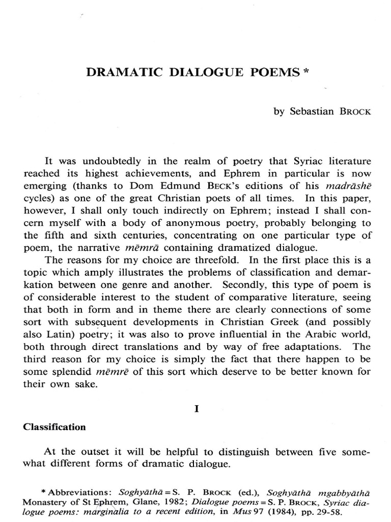 Dramatic Dialogue in Syriac Poetry | PDF | Poetry | Book Of Genesis