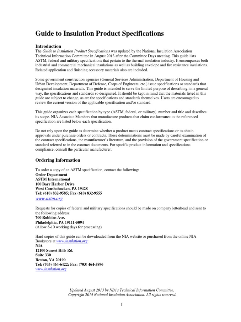 Insulation Specification Guide | Thermal Insulation | Polyvinyl Chloride