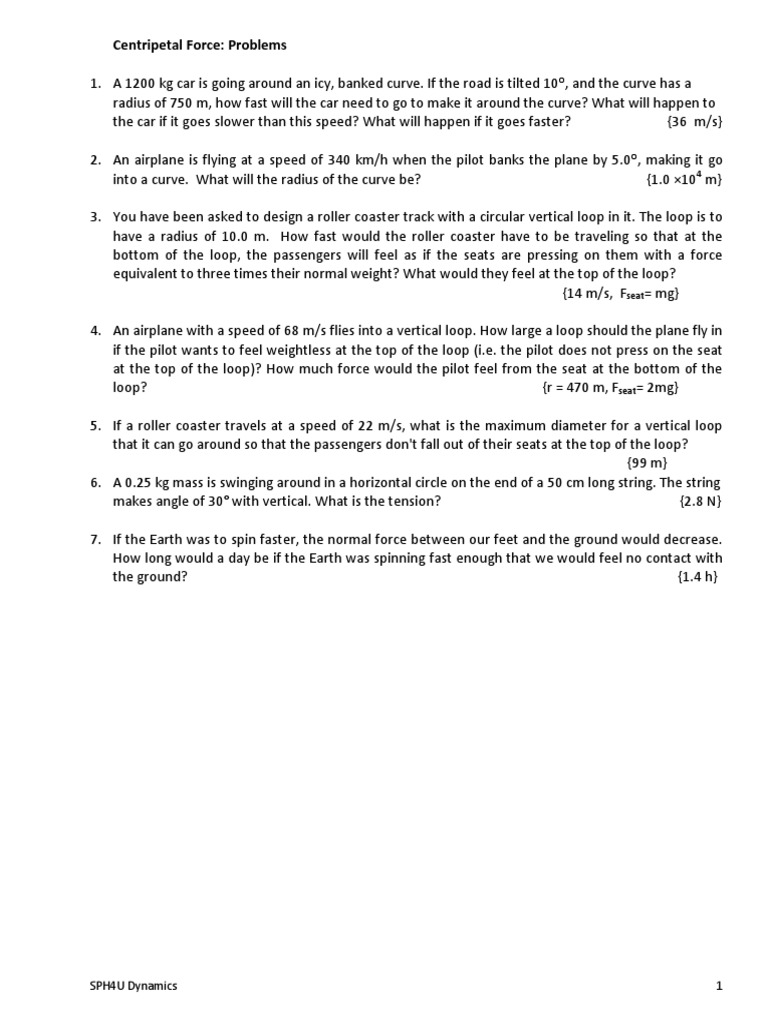 Centripetal Force Problems | PDF | Force | Speed