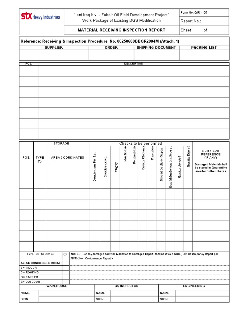 Material Receiving Inspection Report | PDF