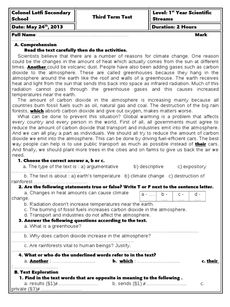 2014-04-21. Third Term Test. 1S. Climate Change | PDF | Greenhouse ...
