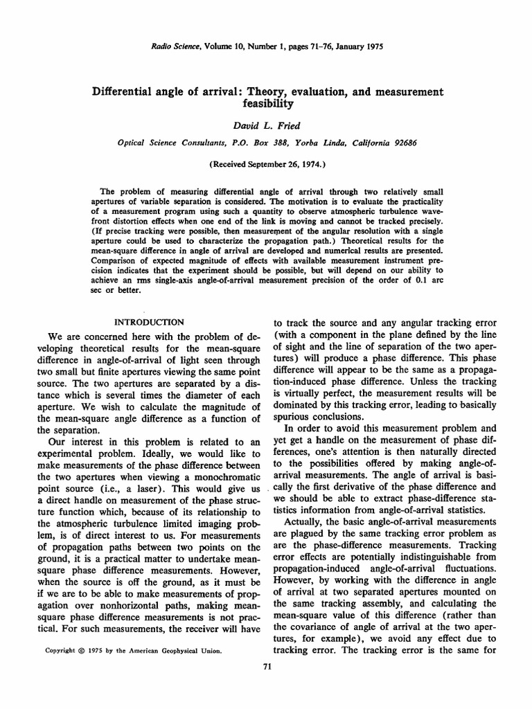 Differential Angle of Arrival' Theory, Evaluation, and Measurement ...