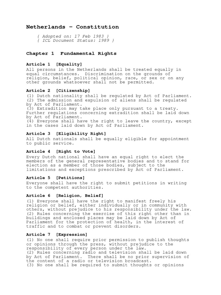 Netherlands Constitution 1983 | PDF | Westminster System | Statutory Law