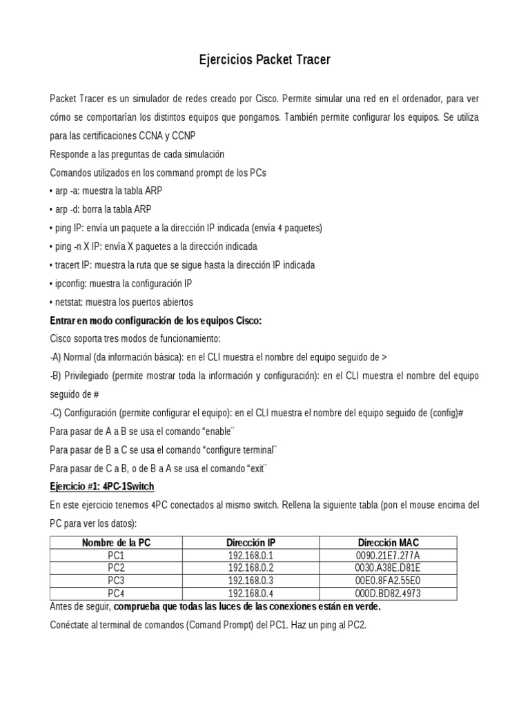 Ejercicios Packet Tracer | PDF | Estándares de internet | Redes