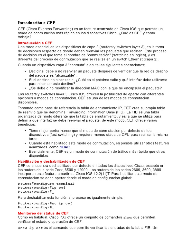 Ip Cef | PDF | Enrutador (Computación) | Estándares de internet