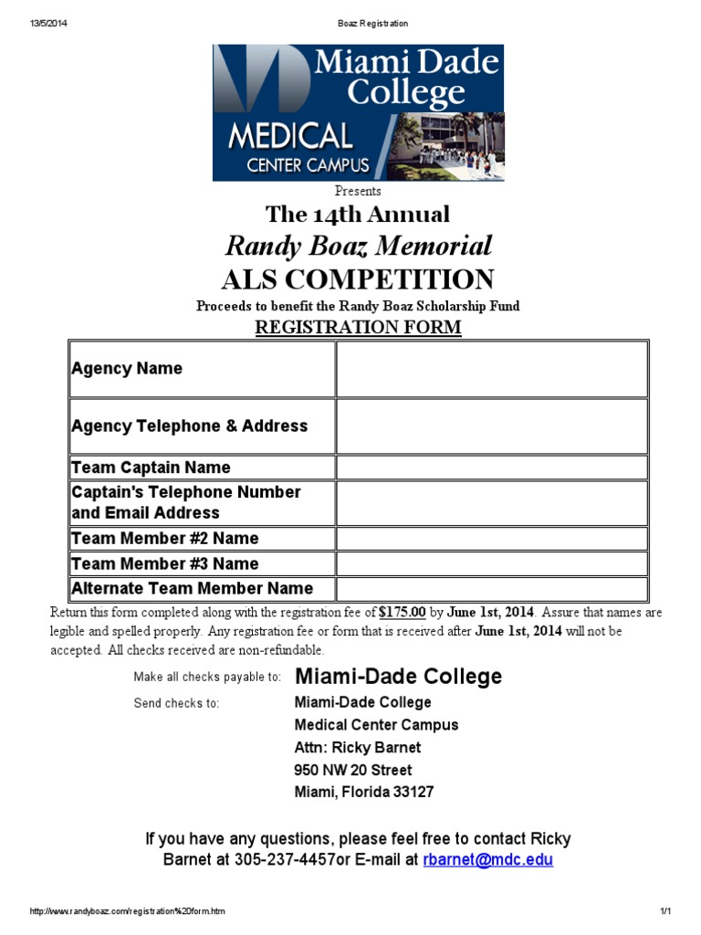 Randy Boaz ALS Competition Registration | PDF | Sports & Recreation
