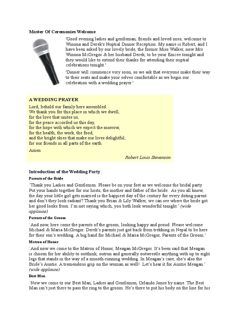 Wedding Reception Emcee Script | PDF | Organized Events | Wedding