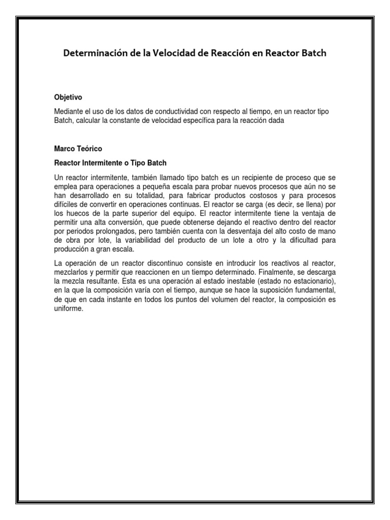 Práctica 8 - Determinación de Velocidad de Reacción en Reactor Tipo Batch | PDF | Reactor ...