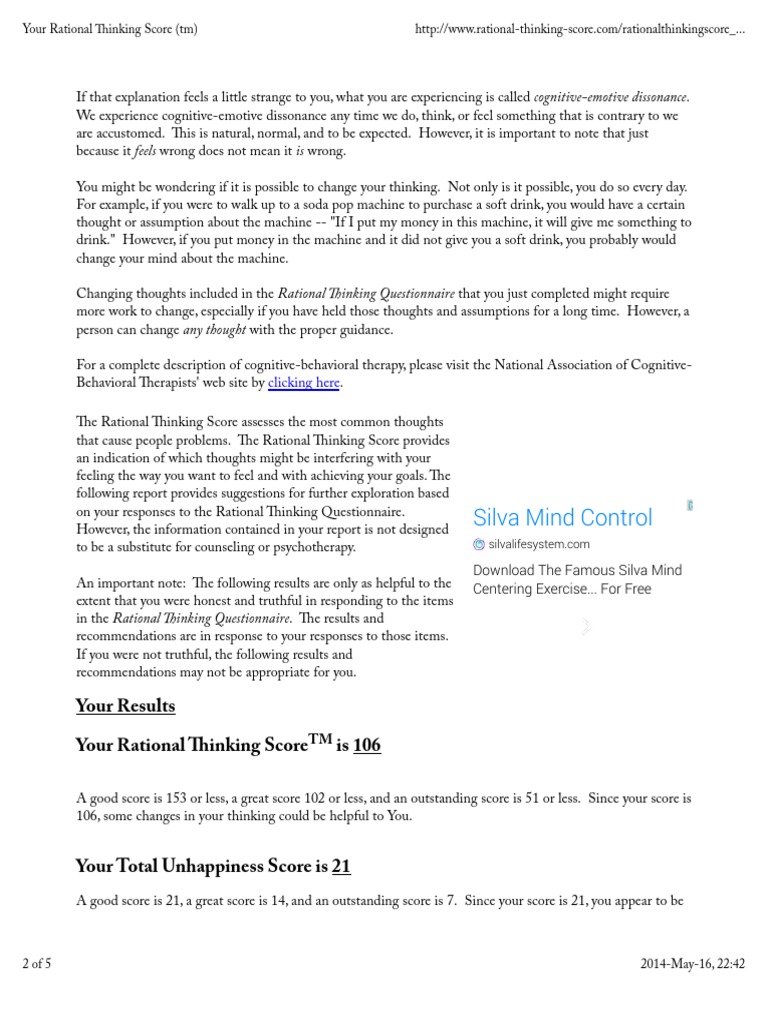 Rational Thinking Score | PDF | Rationality | Thought