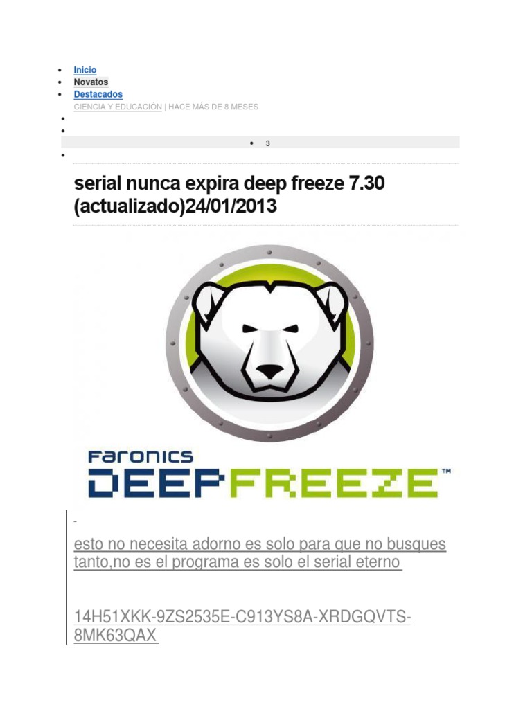 Serial Deep Freeze | PDF