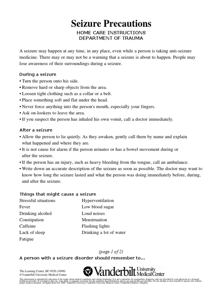 Seizure Precautions | Physician | Medicine