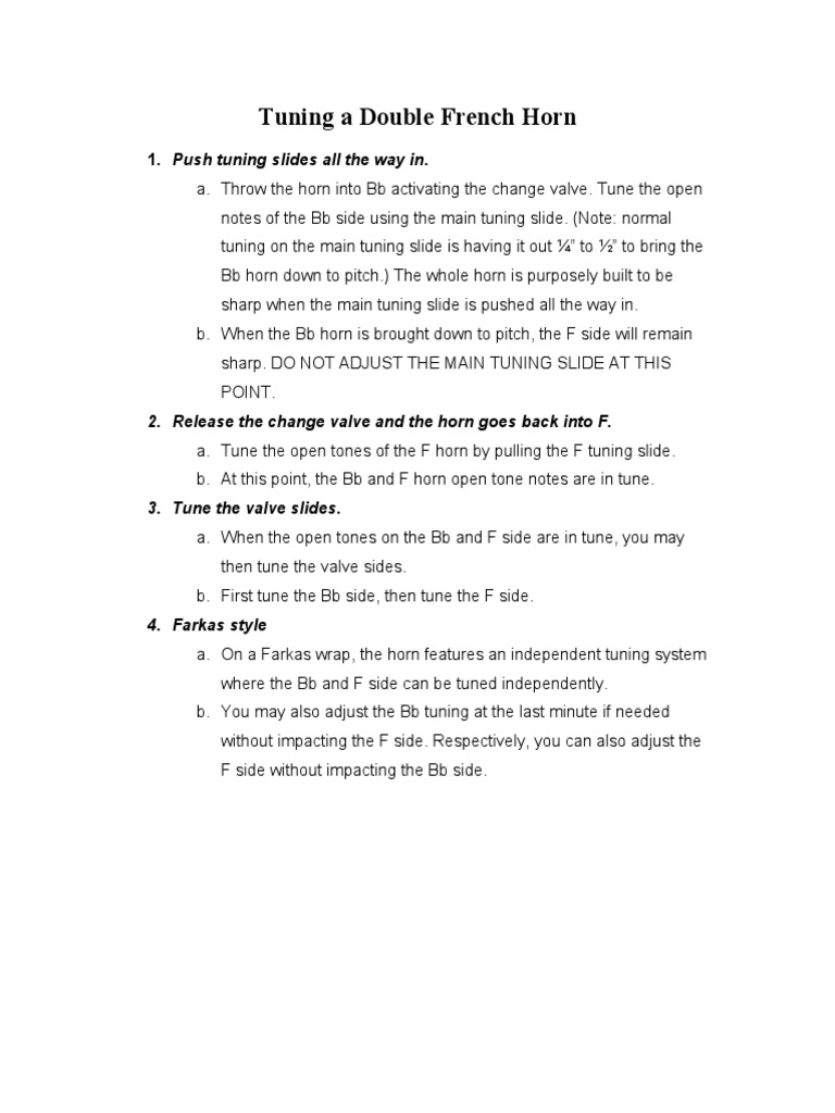 Tuning Guide for Double French Horn | PDF | French Horn | Sound