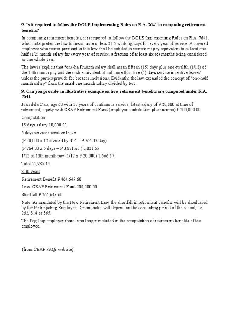 DOLE Retirement Pay Computation Guide | PDF