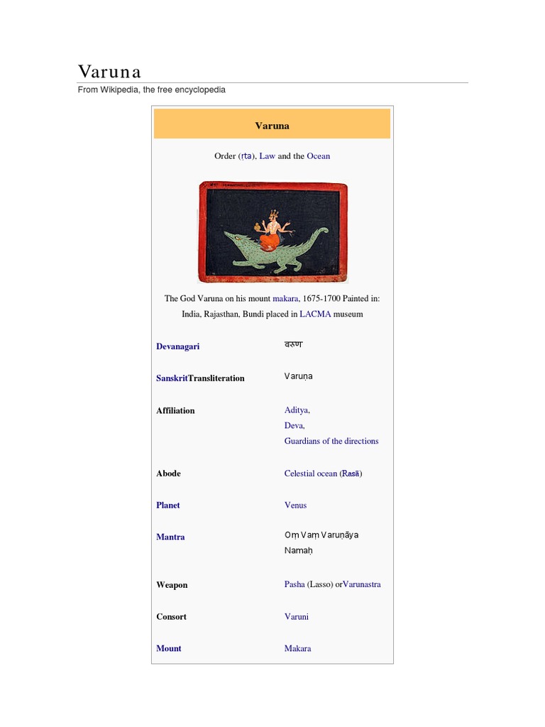 Varuna PDF | PDF | Hindu Mythology | Religion And Belief