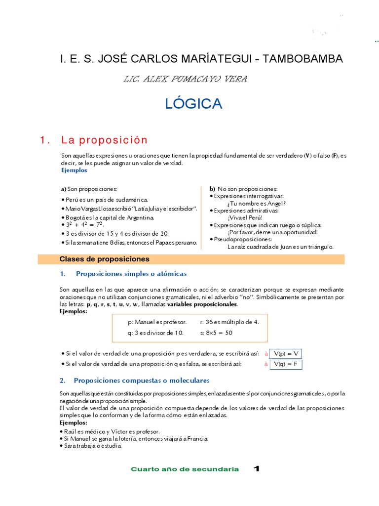 Proposiciones y Conectivos Lógicos | PDF | Proposición | Si y solo si