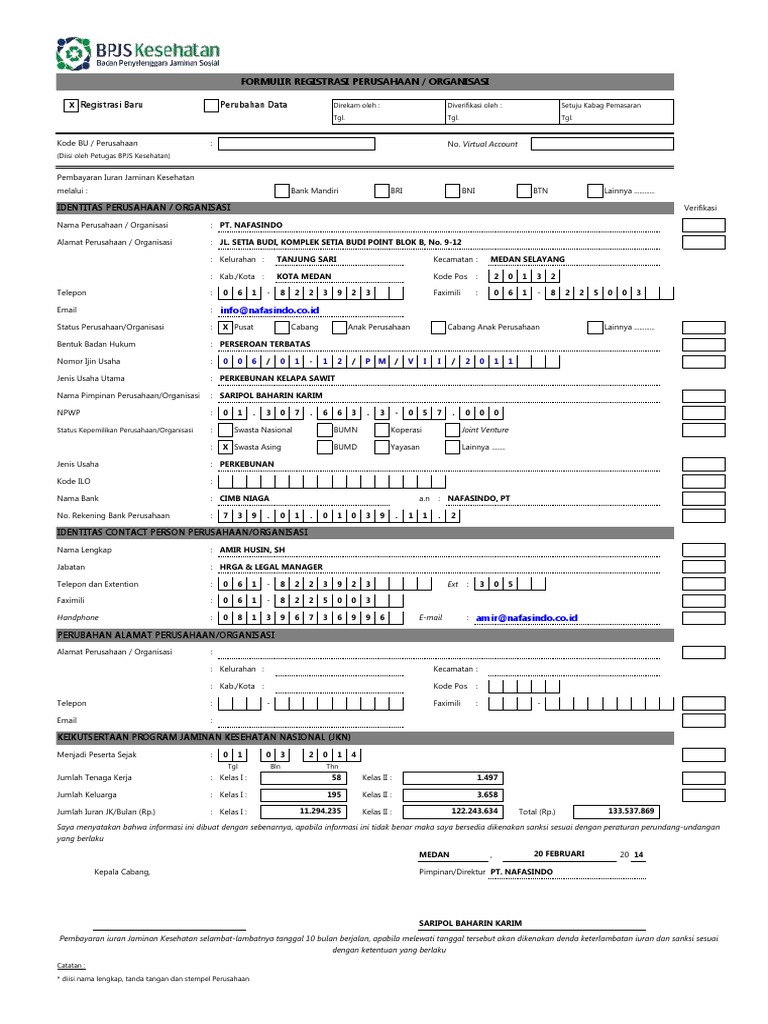 Form Registrasi BPJS Kesehatan | PDF