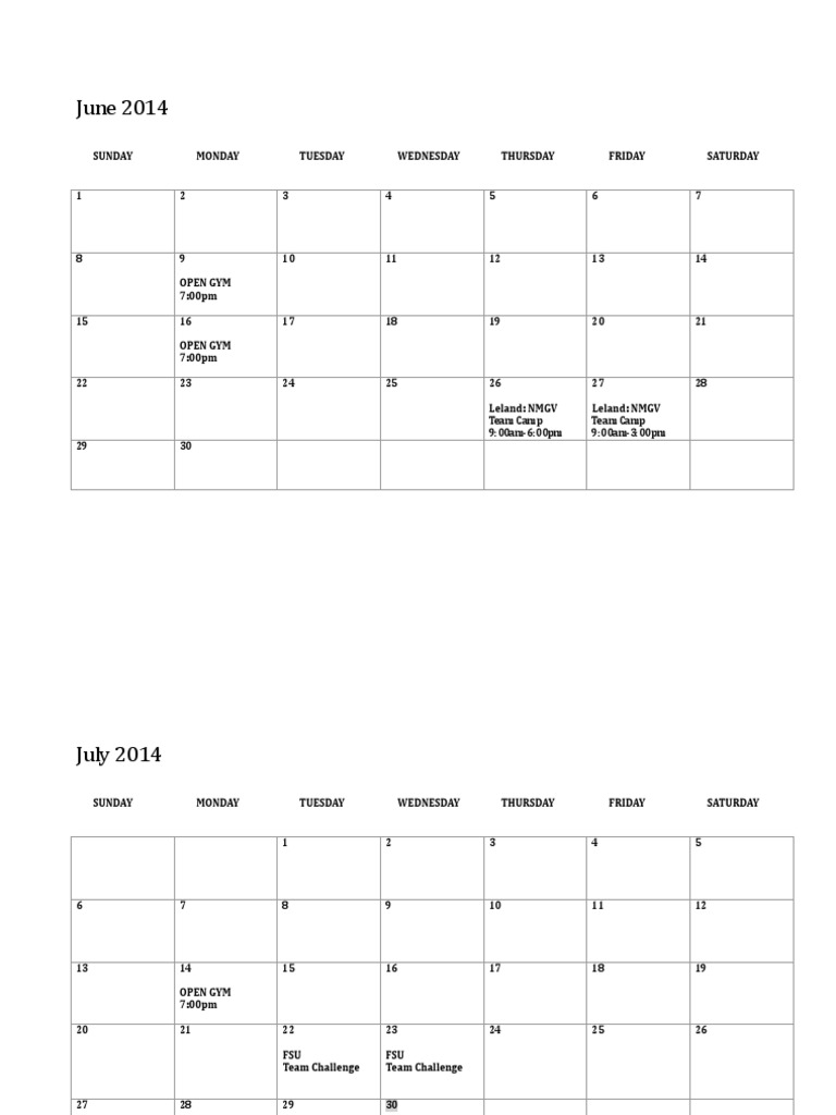 June to August 2014 Event Calendar | PDF