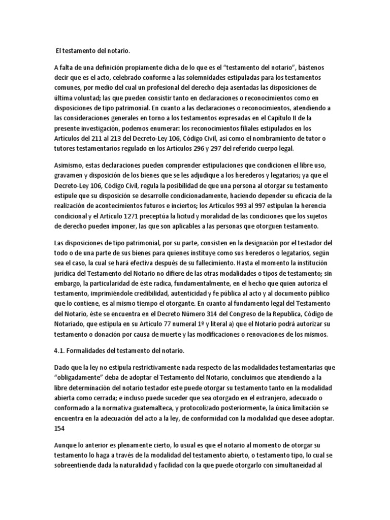 Formalidades del Testamento Notarial | PDF | Voluntad y testamento ...