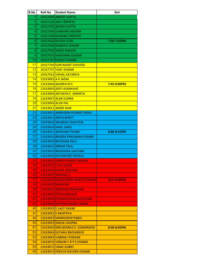 Student Roll Call Schedule | PDF
