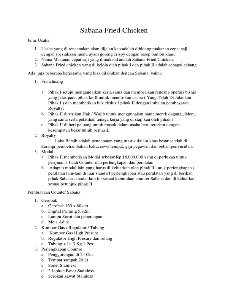 Sabana Fried Chicken | PDF | Pengelolaan Keuangan & Uang