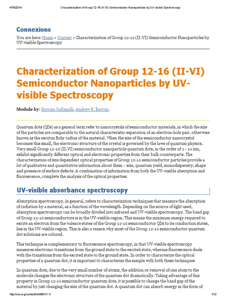 Characterization of Group 12-16 (II-VI) Semiconductor Nanoparticles by ...