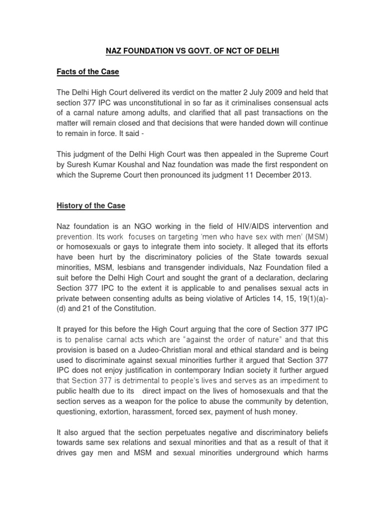 Naz Foundation Vs Govt | PDF | Sexual Intercourse | Homosexuality