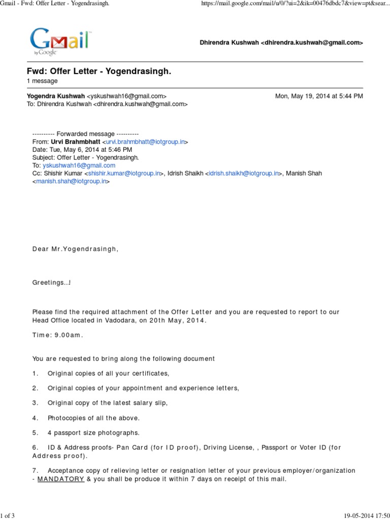 Gmail - Fwd_ Offer Letter - Yogendrasingh | Email | Government