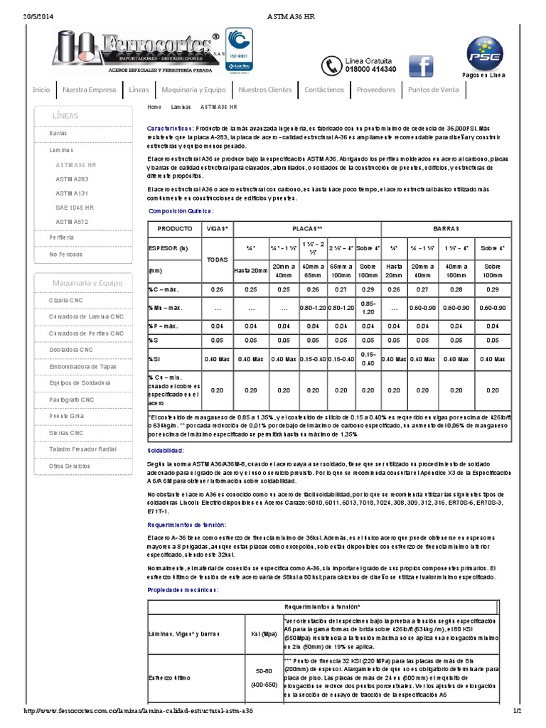 Astm A36 HR | PDF | Acero estructural | Acero