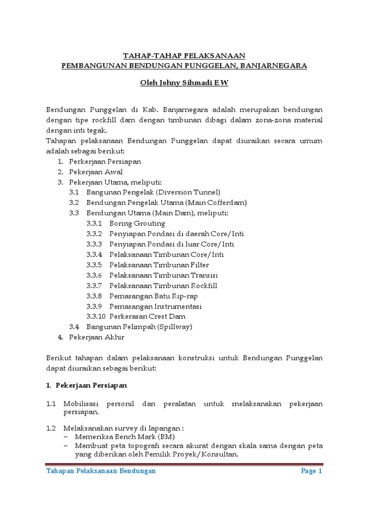 Tahapan Konstruksi Bendungan Punggelan | PDF