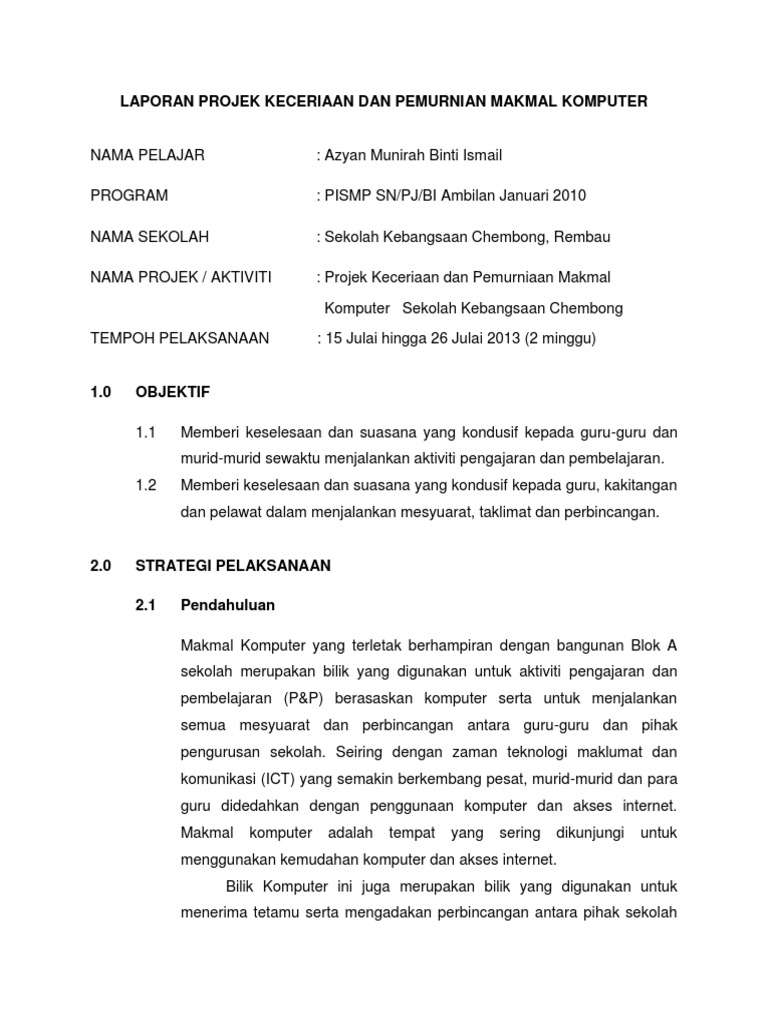 Laporan Projek Makmal Komputer