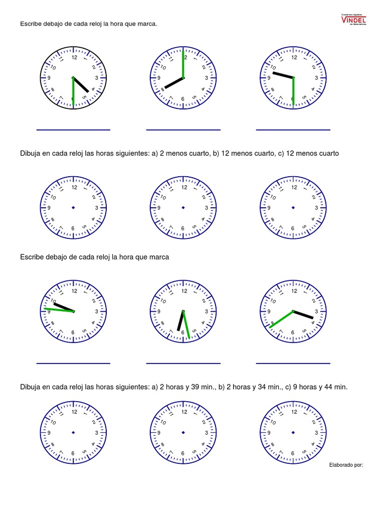 Actividades para marcar la hora en relojes | PDF | Métodos y materiales ...