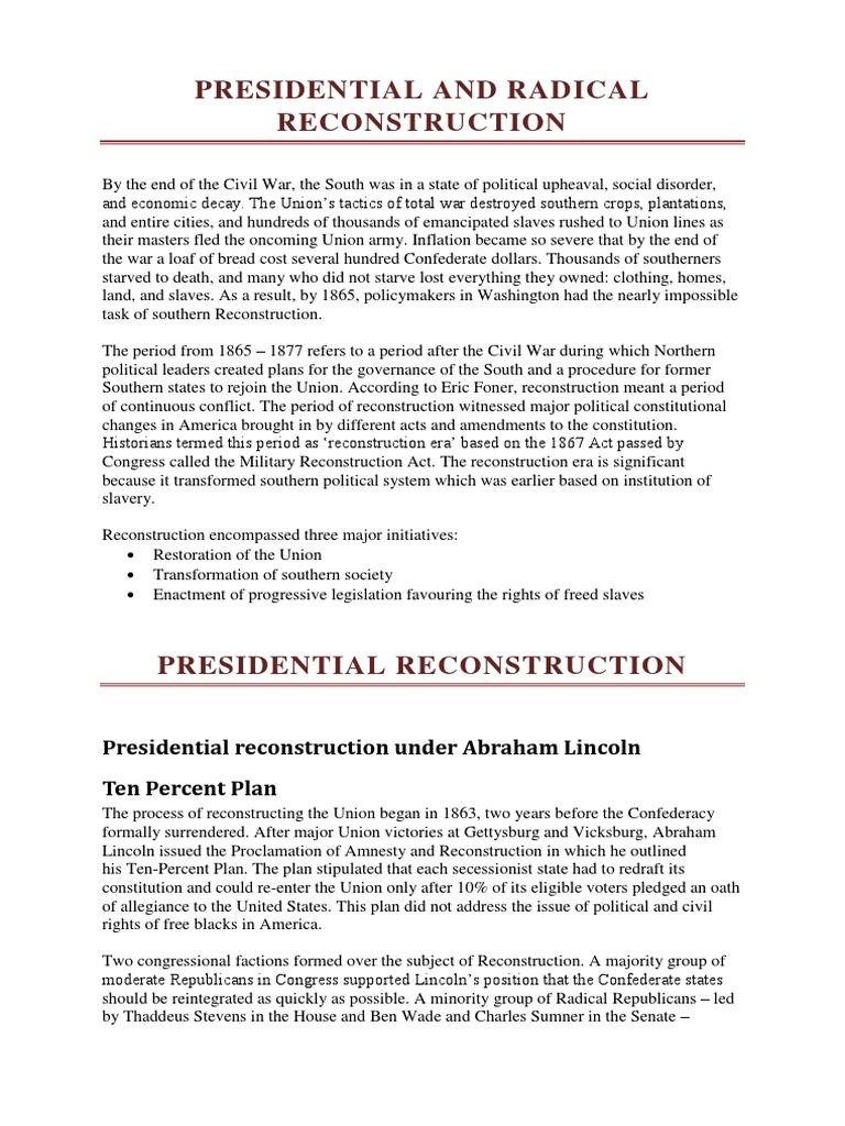 Presidential and Radical Reconstruction | PDF | Reconstruction Era ...