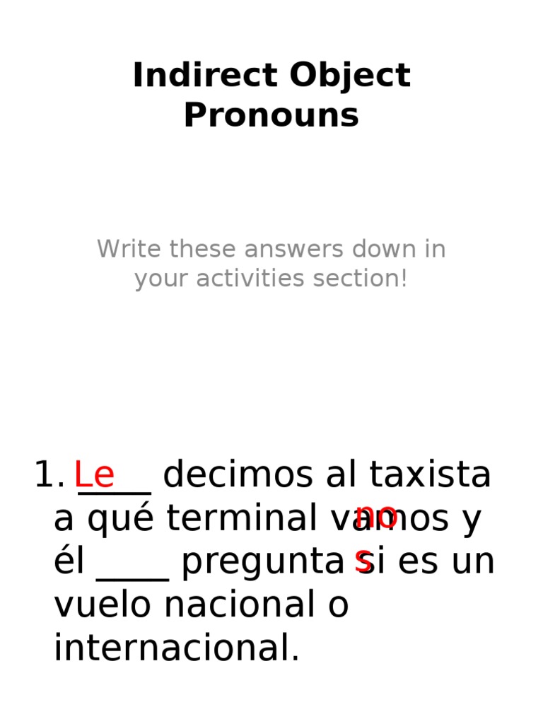 Spanish Indirect Object Pronoun Practice | PDF