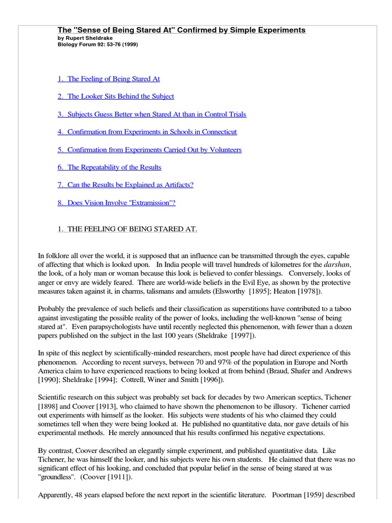 The "Sense of Being Stared At" Confirmed by Simple Experiments | PDF ...