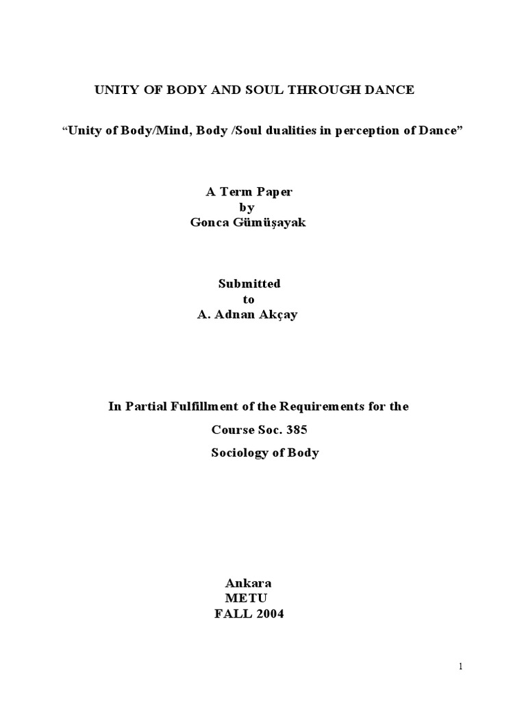 Body and Soul Unity in Dance | PDF | Phenomenology (Philosophy) | Mind
