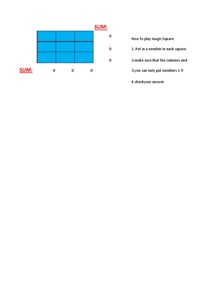 Magic Square Game Instructions | PDF