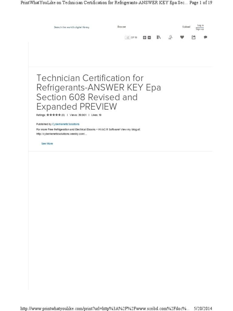 Technician Certification For Refrigerants-ANSWER KEY Epa Section 608 ...