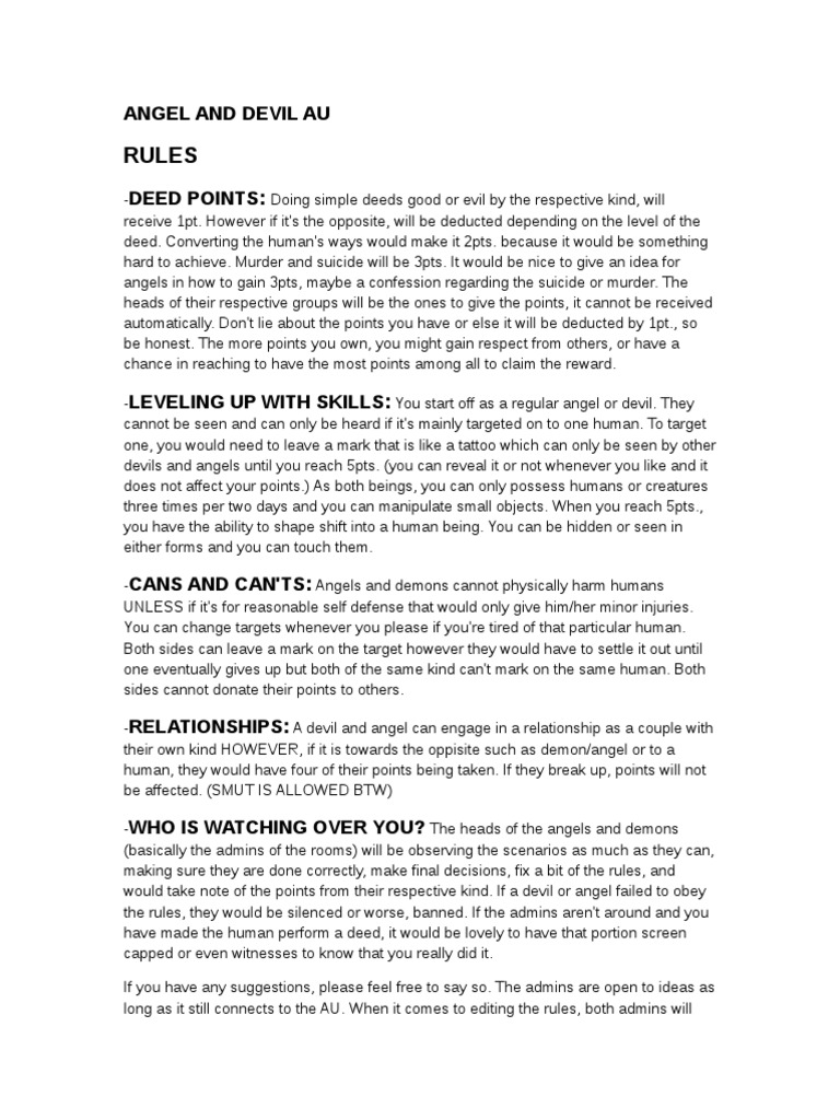 Devil and Angel Au Rules | PDF | Devil