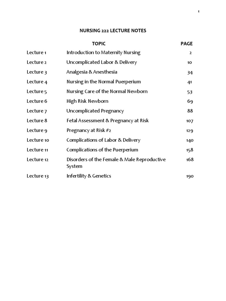 Maternity Nursing Lecture Notes | PDF | Uterus | Childbirth