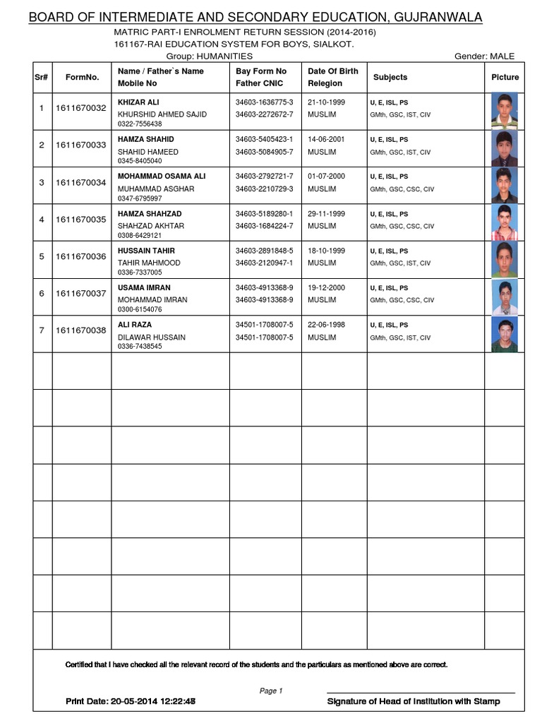 SR# Formno. Name / Father'S Name Mobile No Bay Form No Father Cnic Date ...