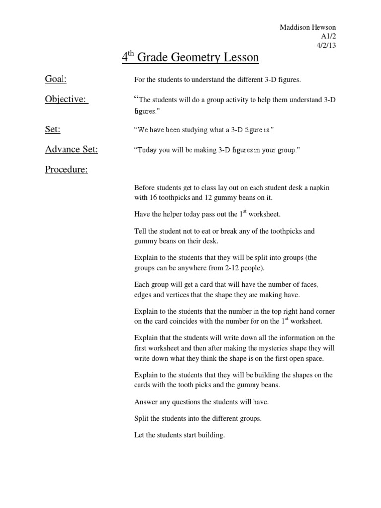 4th Grade 3-D Geometry Activity | PDF