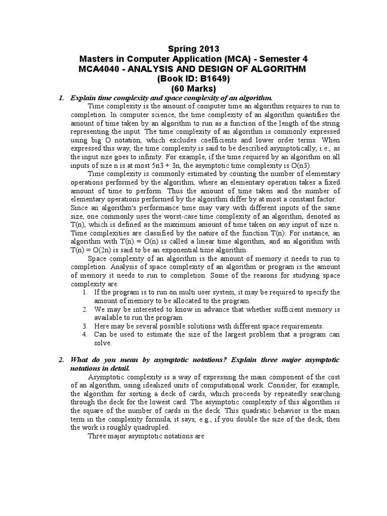 Design And Analysis Of Algorithms Pdf Time Complexity Computational Complexity Theory