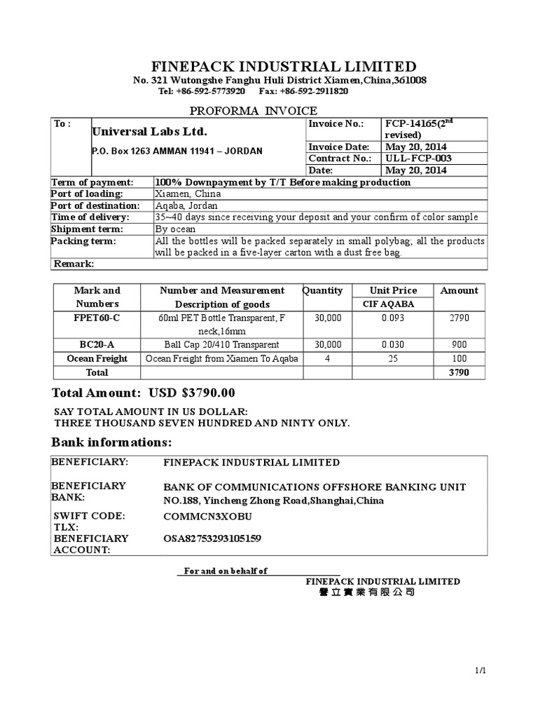 Proforma Invoice for Universal Labs | PDF