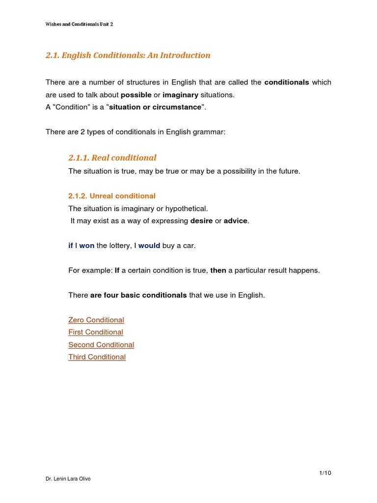 2.1. English Conditionals: An Introduction: 2.1.2. Unreal Conditional ...