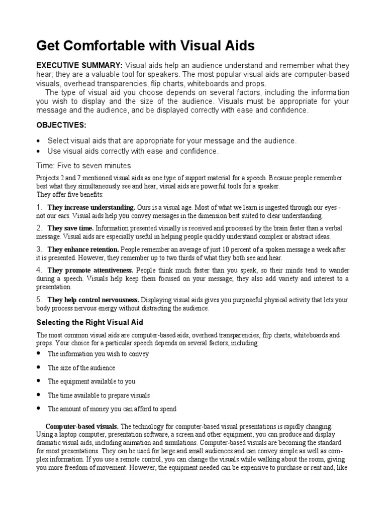 Get Comfortable With Visual Aids: EXECUTIVE SUMMARY: Visual Aids Help ...