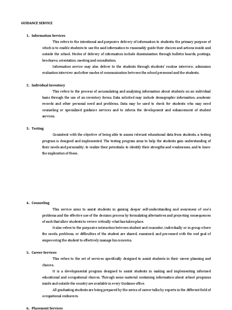 Guidance Program (Guidance Services) | School Counselor | Information