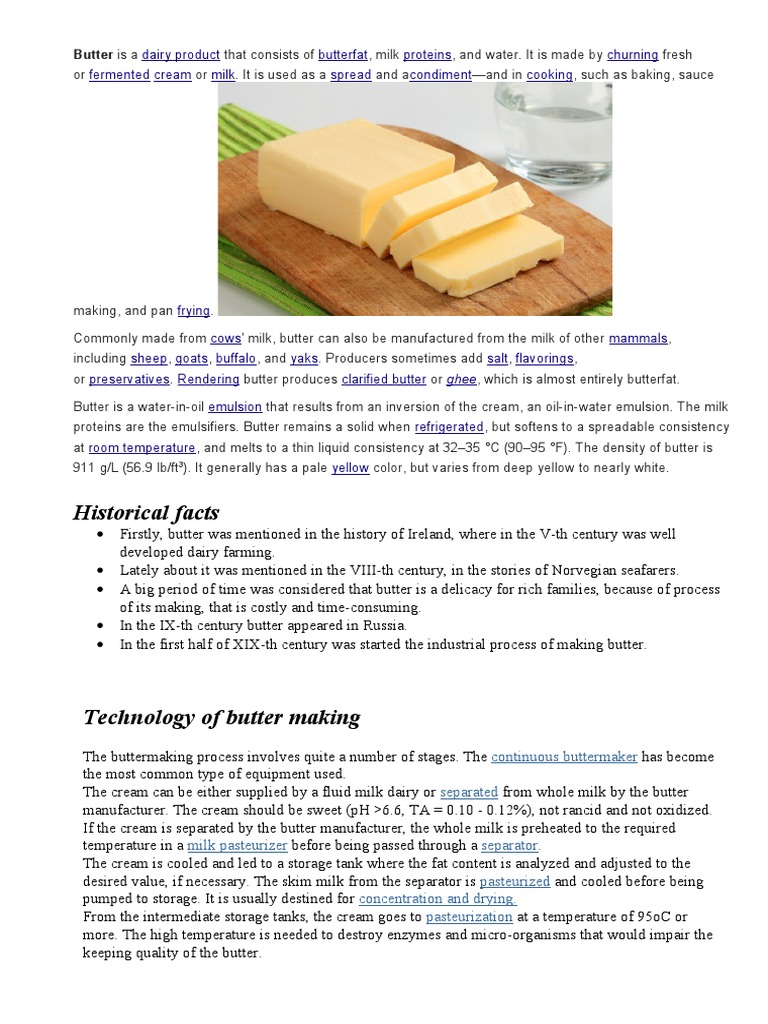 Historical Facts: Dairy Product Butterfat Proteins Churning Fermented ...
