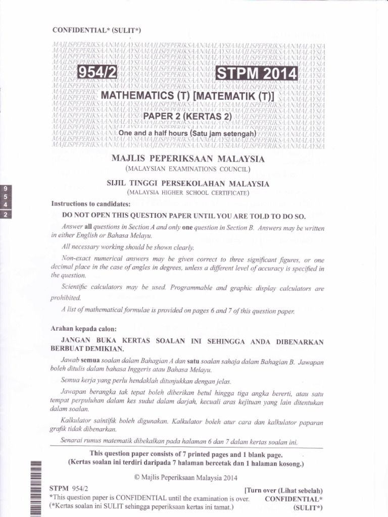 STPM Baharu 2014 Sem 2 (Mathematics T 954) | PDF | Calculus ...